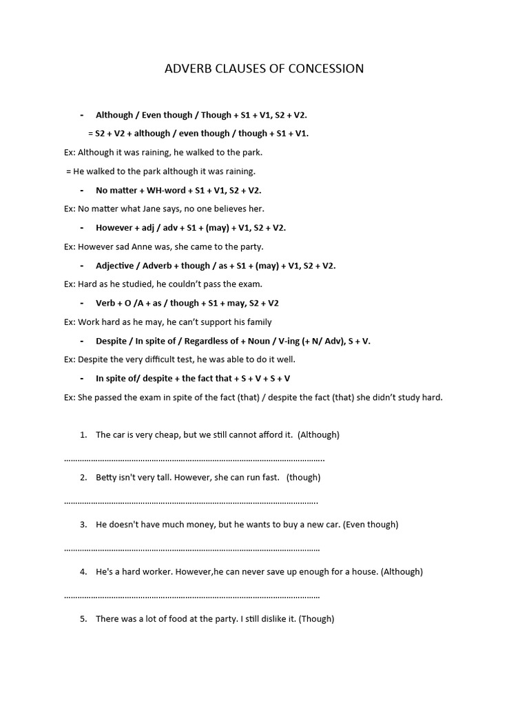 Adverb Clauses of Concession | PDF | Adverb | Linguistic Morphology