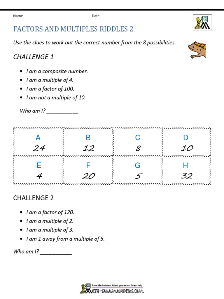 Factors and Multiples Riddles for Grade 4 | PDF