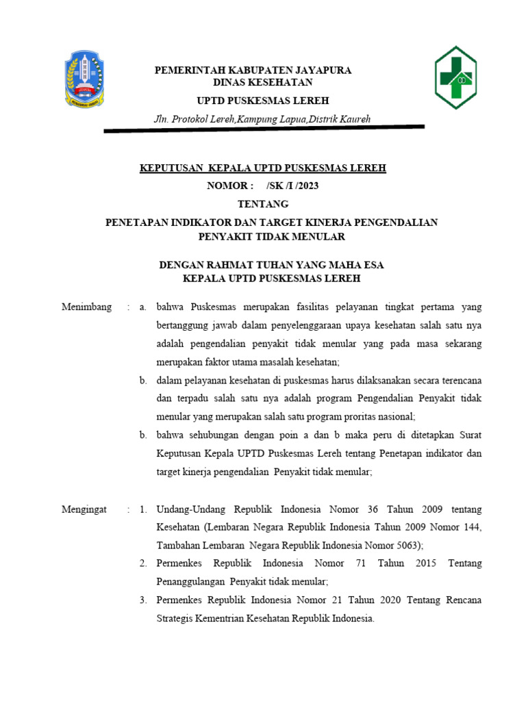 SK Indikator Kinerja PTM | PDF | Pengembangan Diri | Kesehatan Holistik