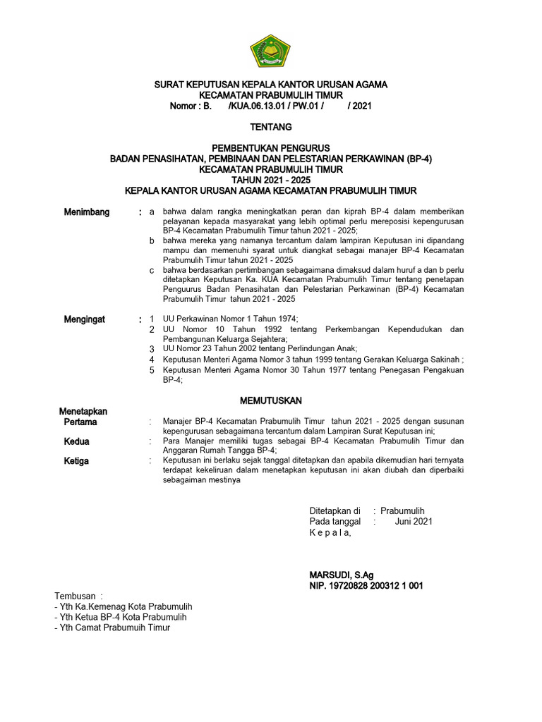 SK Pengurus BP - 4 2021 | PDF