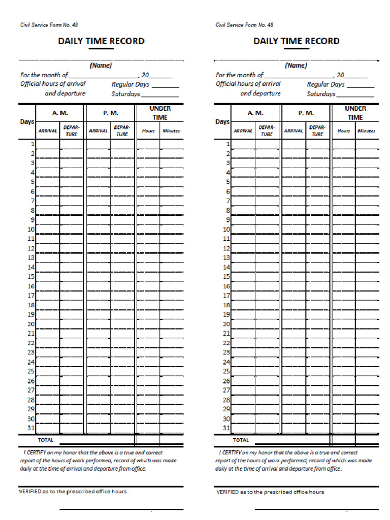 CSC Form 48 DTR | PDF