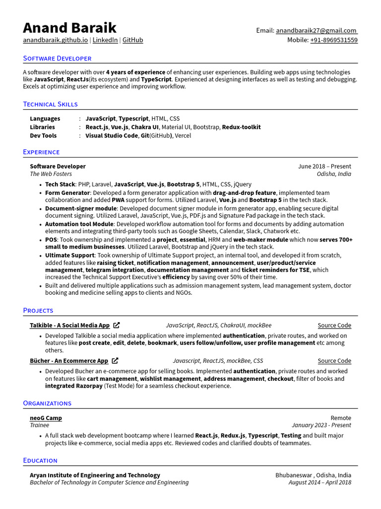 Anand Baraik Resume Frasdasdontend Engineer | PDF | Bootstrap (Front End Framework) | Java Script