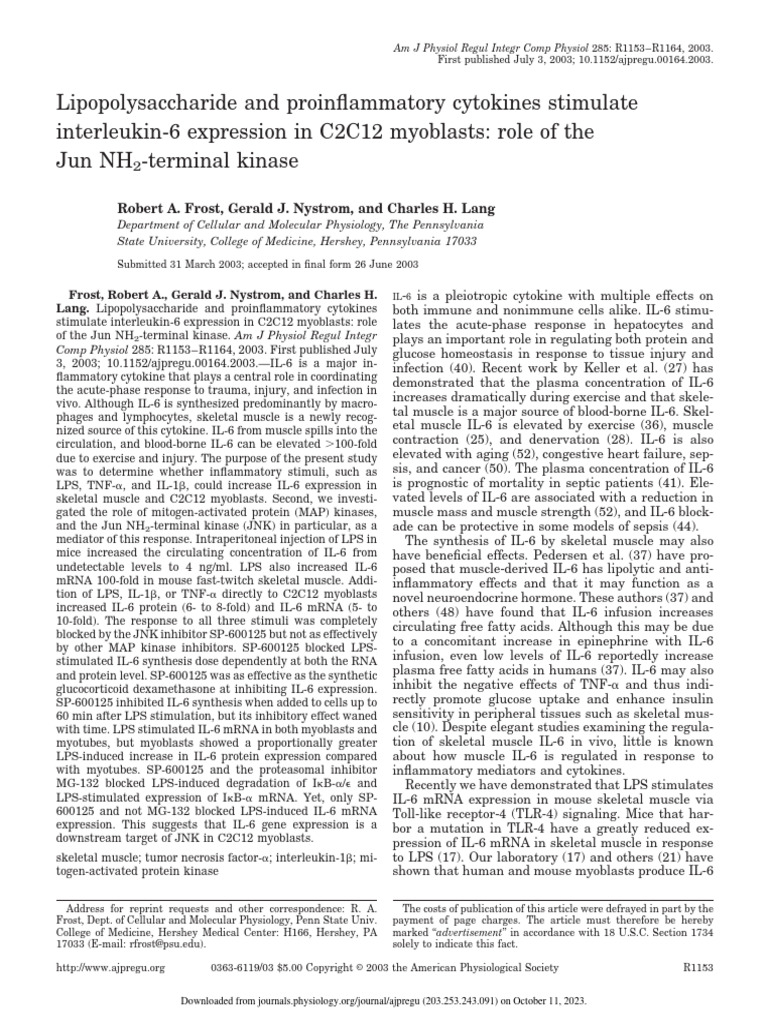 Mouse Muscle LPS Injection | Download Free PDF | Interleukin 6 ...