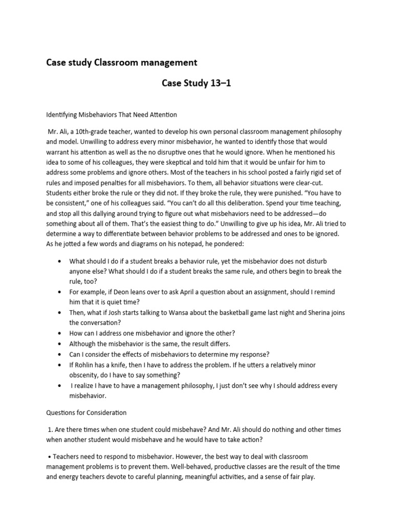 Case study Classroom management | PDF | Classroom Management | Teachers