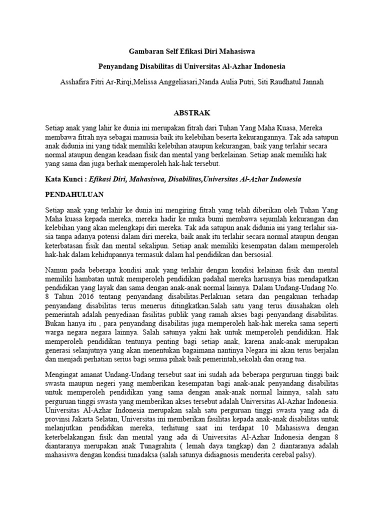 Gambaran Self Efikasi Diri Mahasiswa Pdf