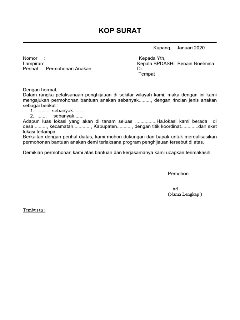 Contoh Surat Permohonan Bibit | PDF