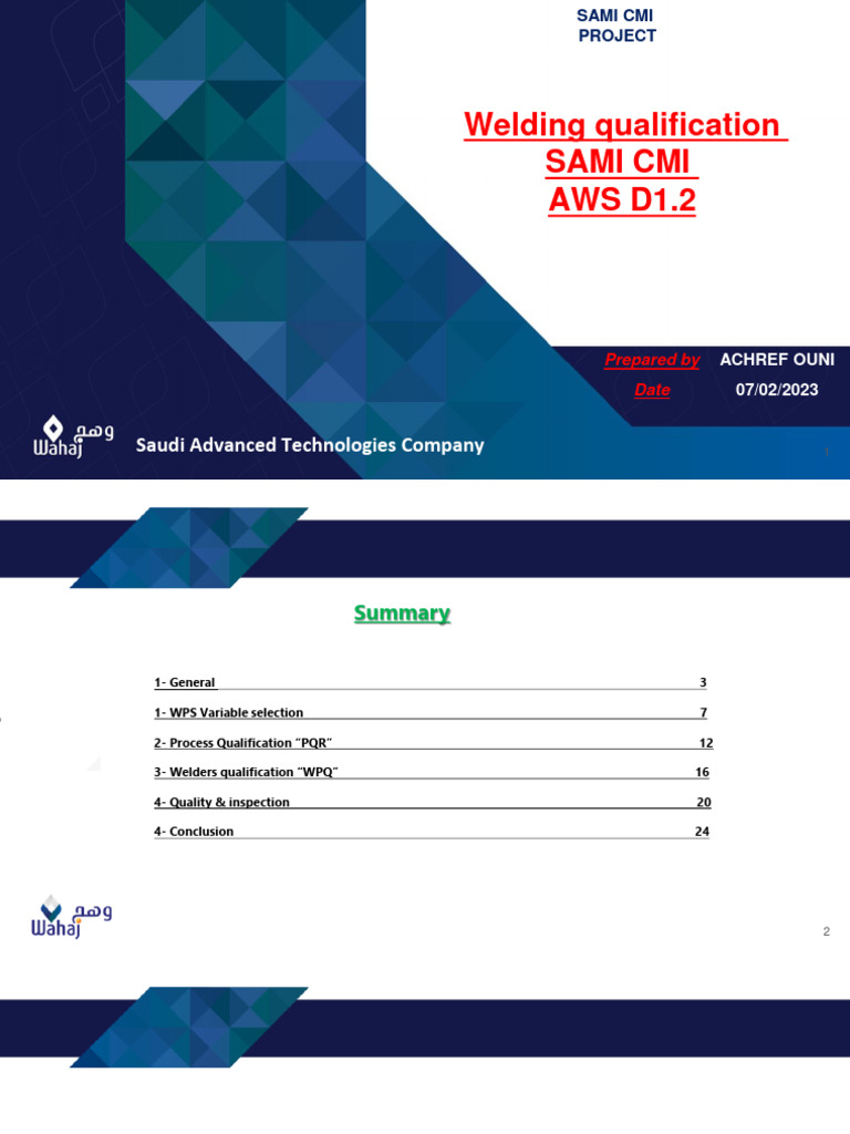Welding Qualification SAMI CMI - AWS D1.2 | PDF | Welding | Construction