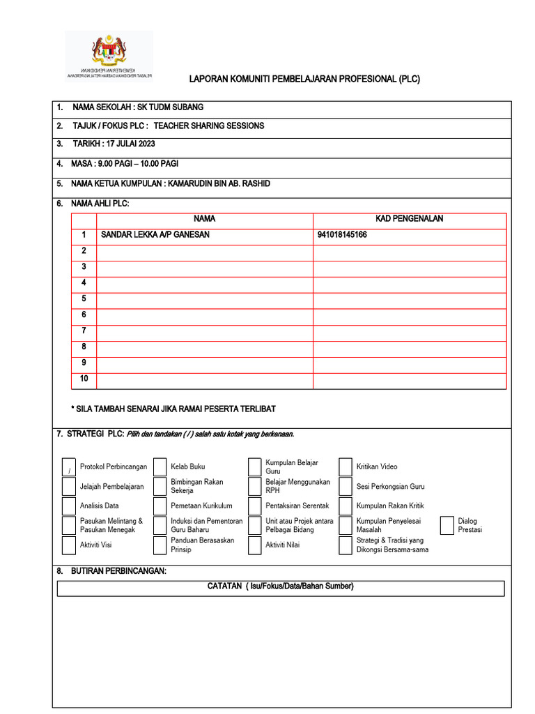 Borang PLC 2023 (Kamarudin) | PDF