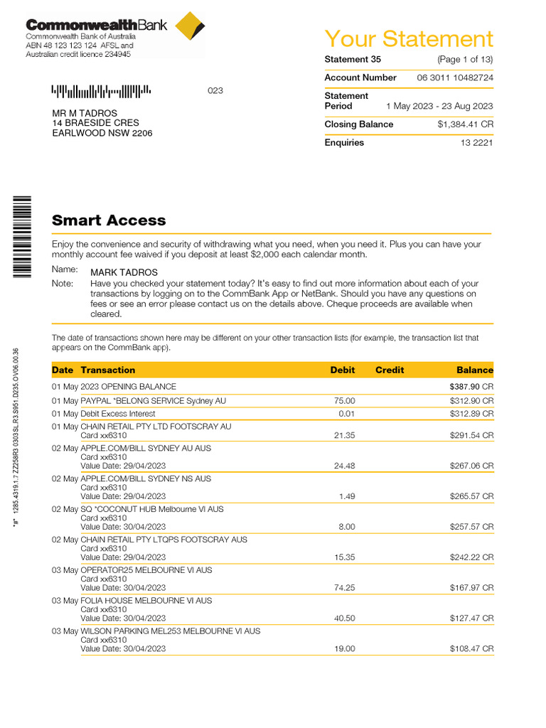 Statement20230823 2 | Download Free PDF | Debit Card | Pay Pal