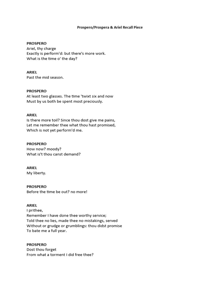 Prospero and Ariel's Promise Dialogue | PDF