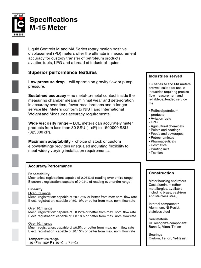 M15 Spec Sheet Eng Pdf Flow Measurement Chemistry