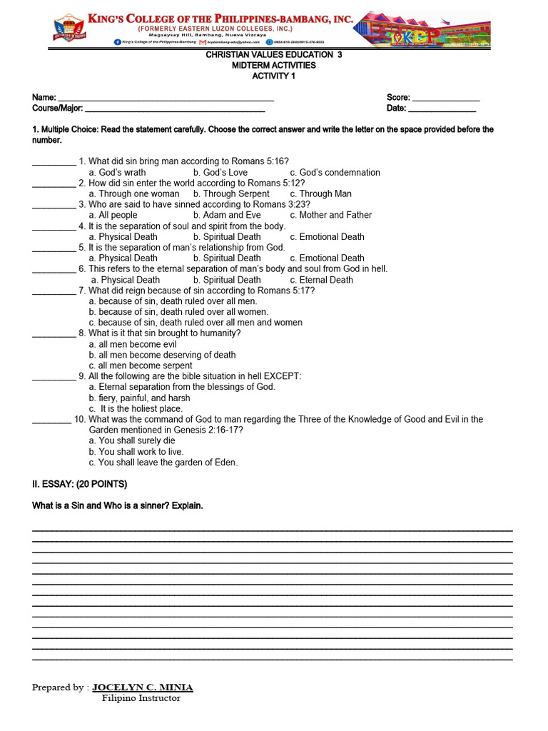 Cve 3 Midterm Activities (Autorecovered) | PDF | Sin | Jesus