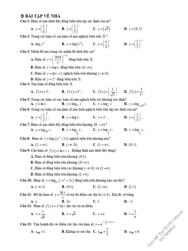 BTVN - Tính Đơn Điệu | PDF