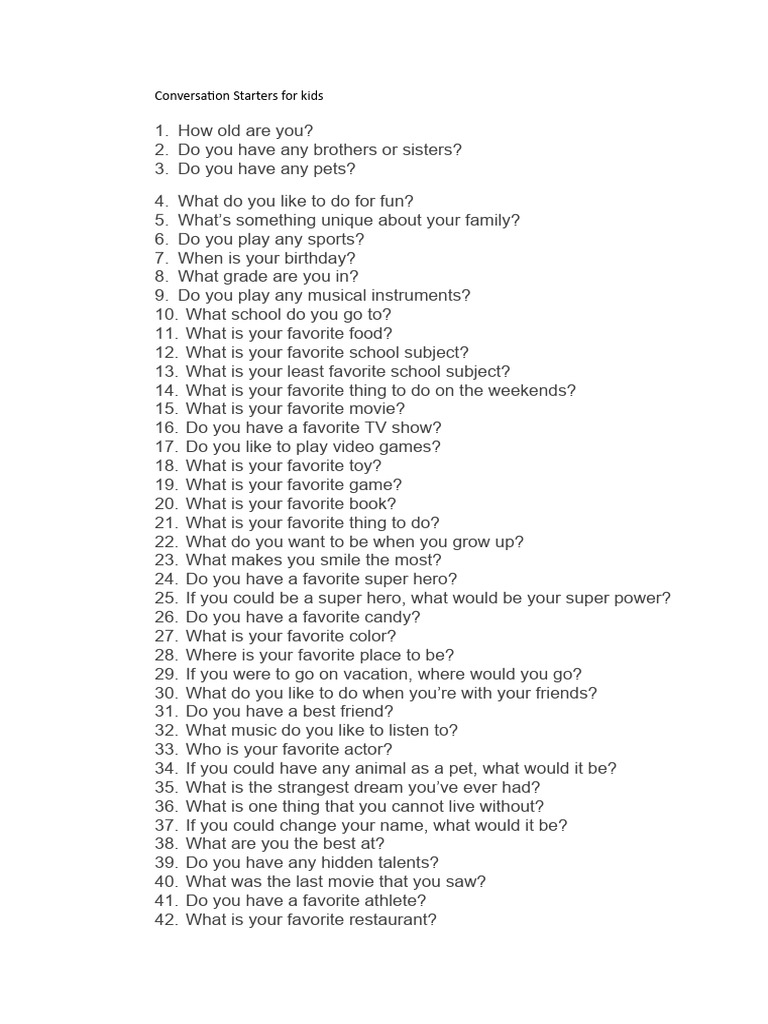 Conversation Starters for Kids | PDF