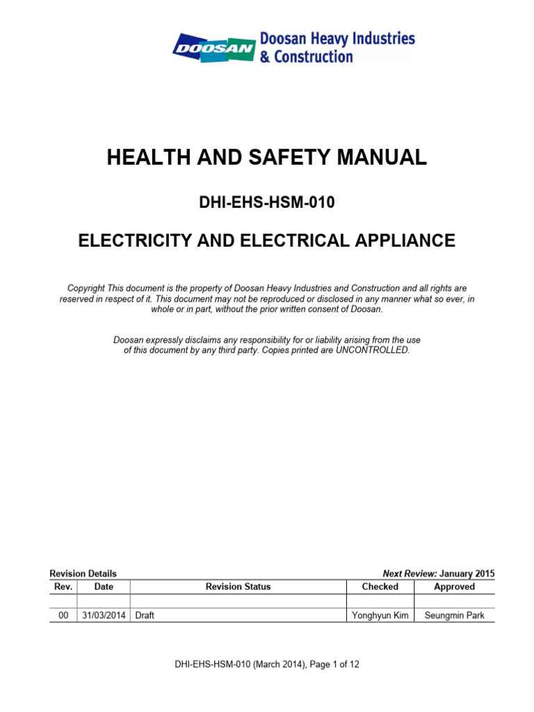 DHI-EHS-HSM-010 - ELECTRICITY AND ELECTRICAL APPLIANCE - Rev0 | PDF ...
