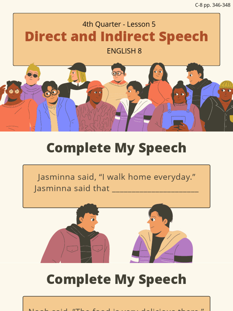English 8: Direct vs. Indirect Speech | PDF | Syntax | Grammar