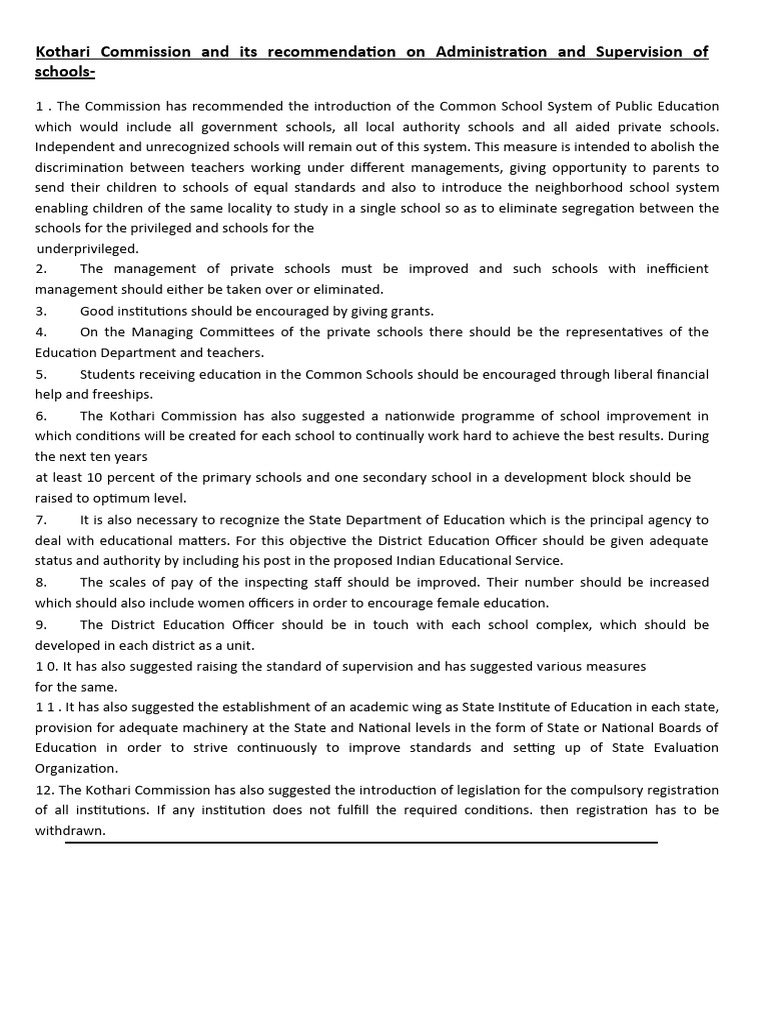 Kothari Commission: Education Recommendations | PDF | Schools | Teachers