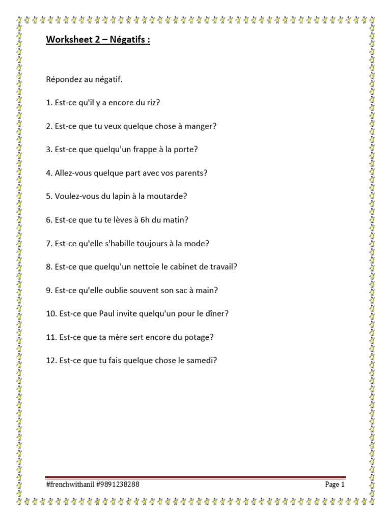 Mettez Les Phrases À La Forme Négative All Types of Negatives 2 | PDF ...