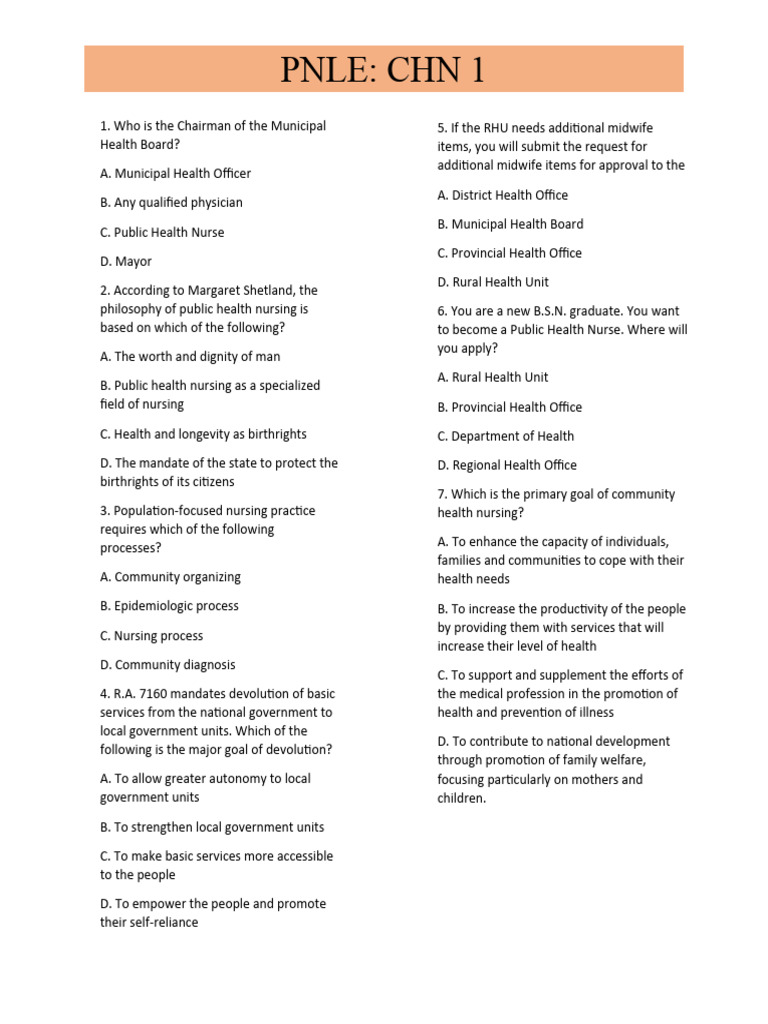 Pnle CHN 1 | PDF | Nursing | Midwife