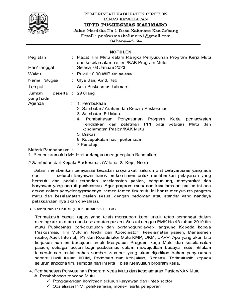 5.1.1.a.3 NOTULEN MUTU PENYUSUNAN Kak PROGJA MUTU | PDF