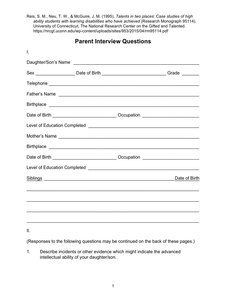 Parent-Interview-Questions LD Rev | PDF | Learning Disability ...