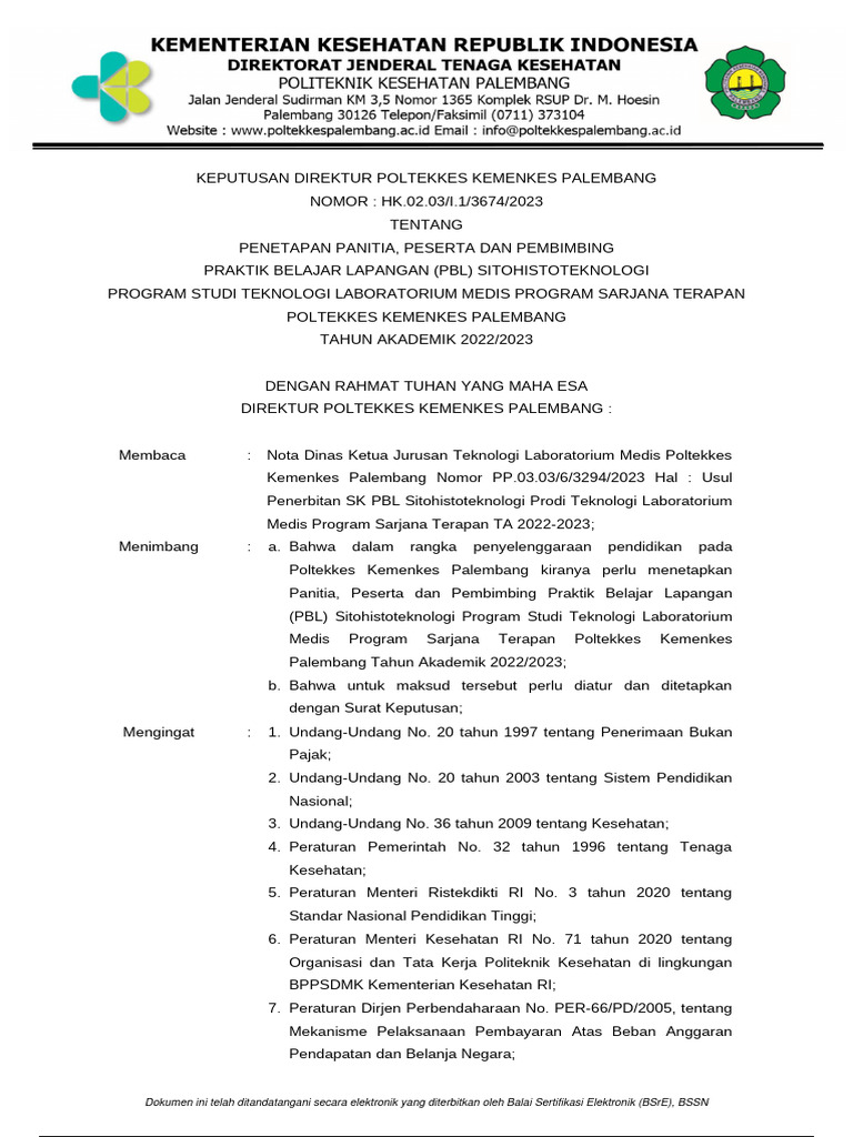 SK PBL Sitohistoteknologi D4 TLM TA 2022-2023 | PDF