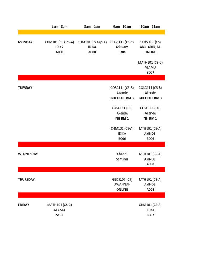 100 Level Timetable Computer Science | PDF