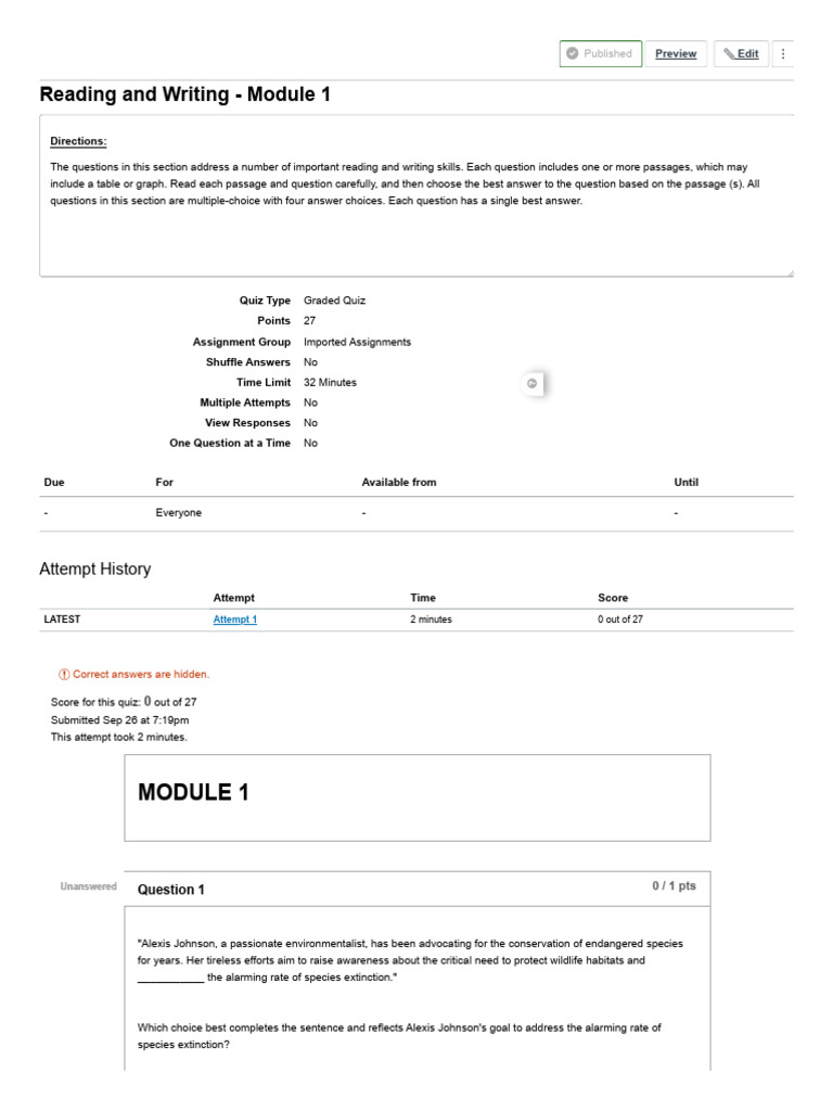 SAT Reading Module 1 Quiz Overview | PDF | The Great Gatsby | Penguin