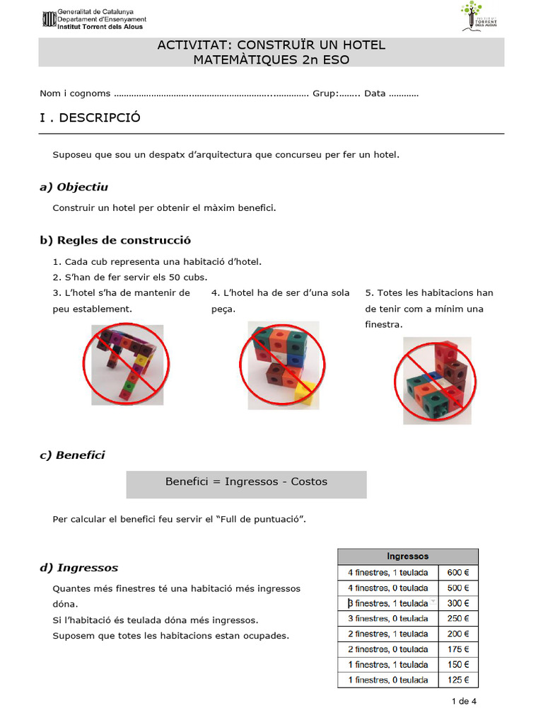 2ESO MA Activitat ConstruirHotels | PDF