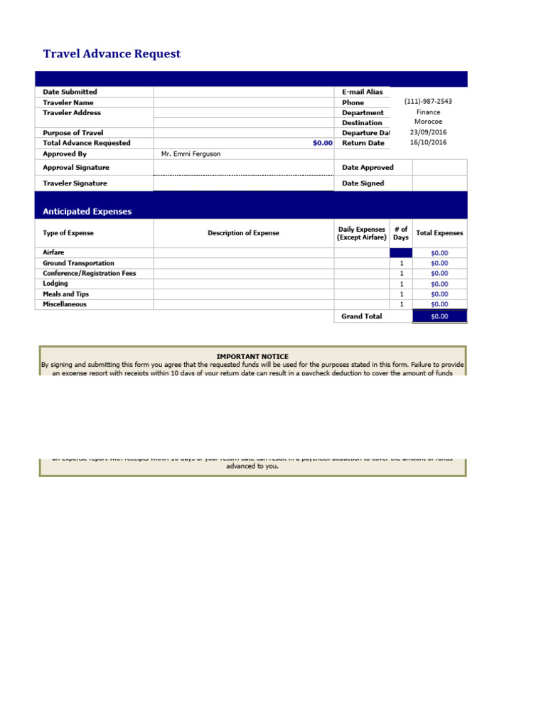 Travel Advance Request Form | PDF