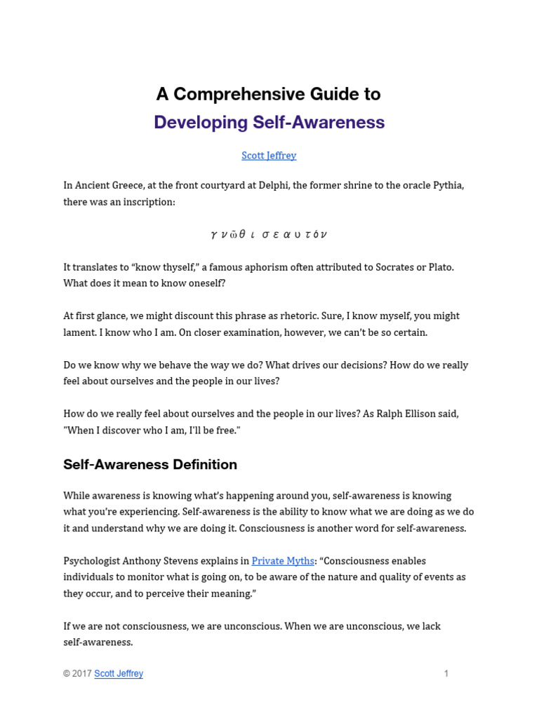 Guide to Developing Self-Awareness | PDF | Self Awareness | Awareness