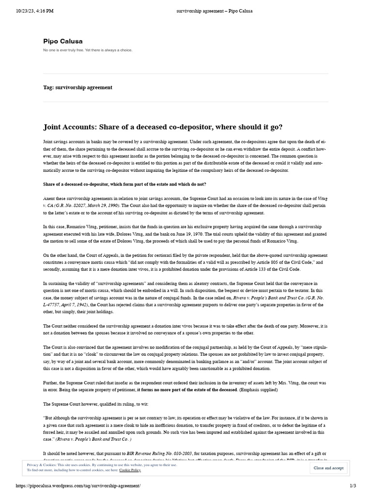 Juris - Survivorship Agreement | PDF | Concurrent Estate | Taxes