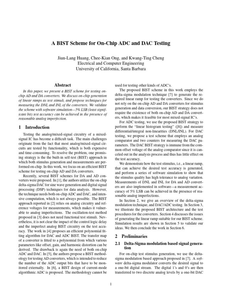 A Bist Scheme For On Chip Adc And Dac Testing Pdf Analog To Digital Converter Digital To
