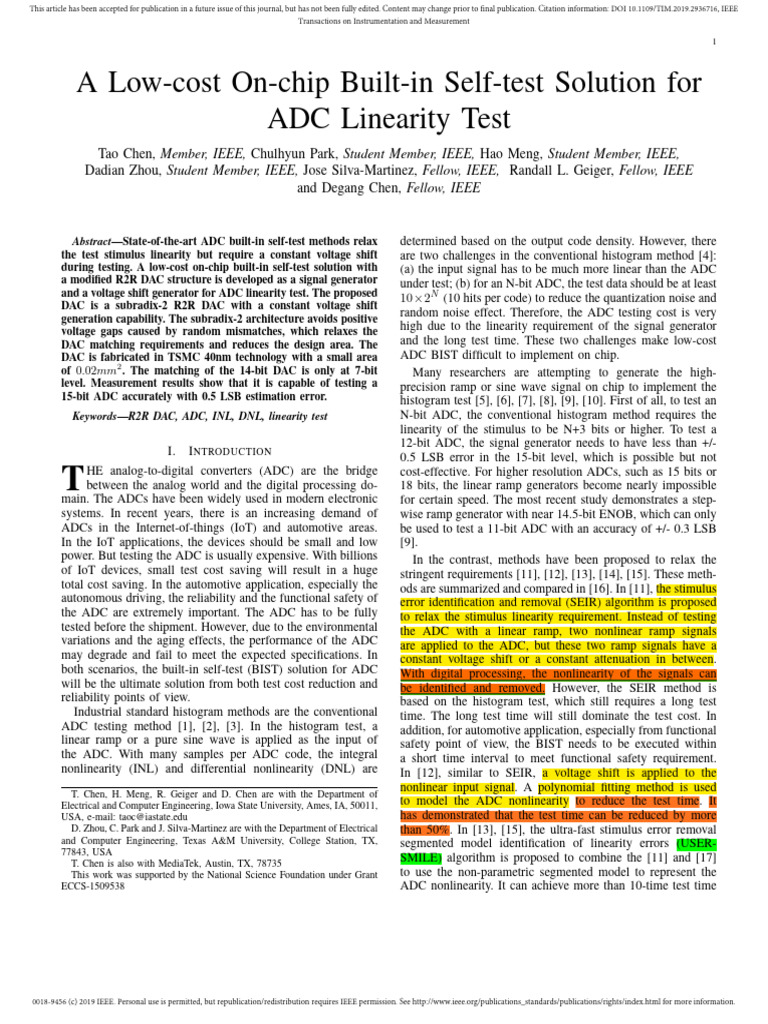 A Low-Cost On-Chip Built-In Self-Test Solution For | PDF | Analog To ...