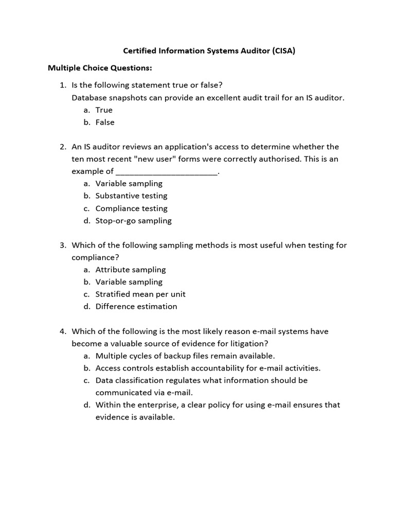 CISA Exam Review Questions and Techniques | PDF | Audit | Computer Program