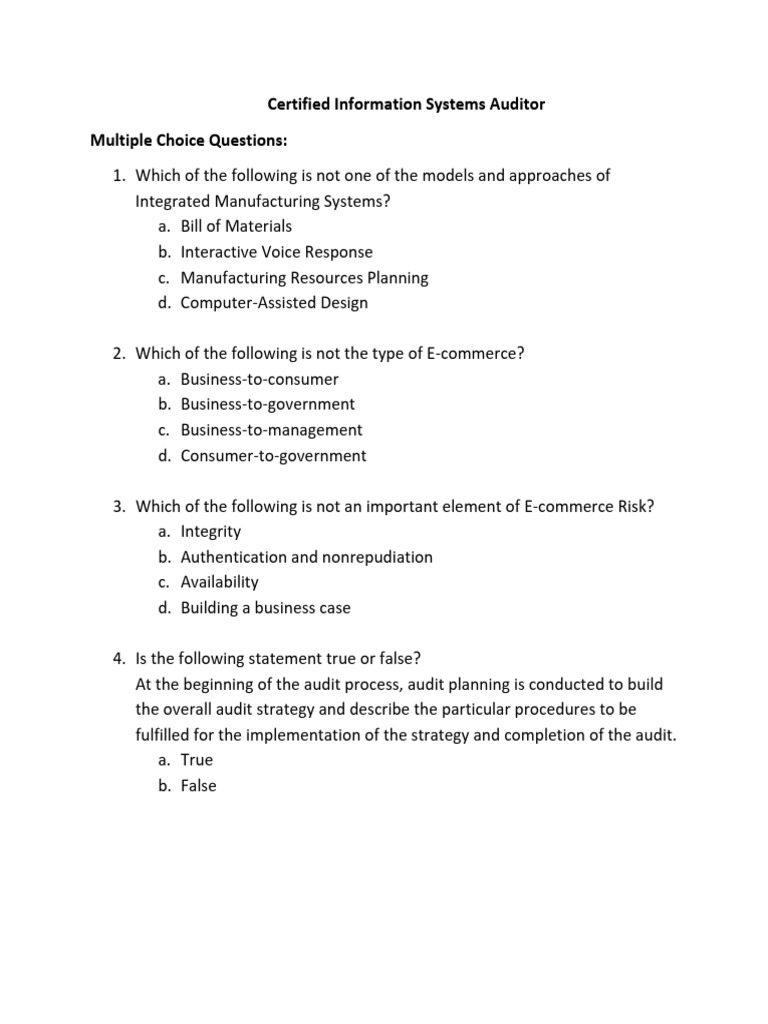 Certified Information Systems Auditor (CISA) - Mock Exam 3 | PDF ... Certified Information Systems Auditor (CISA) - Mock Exam 3 | PDF ...