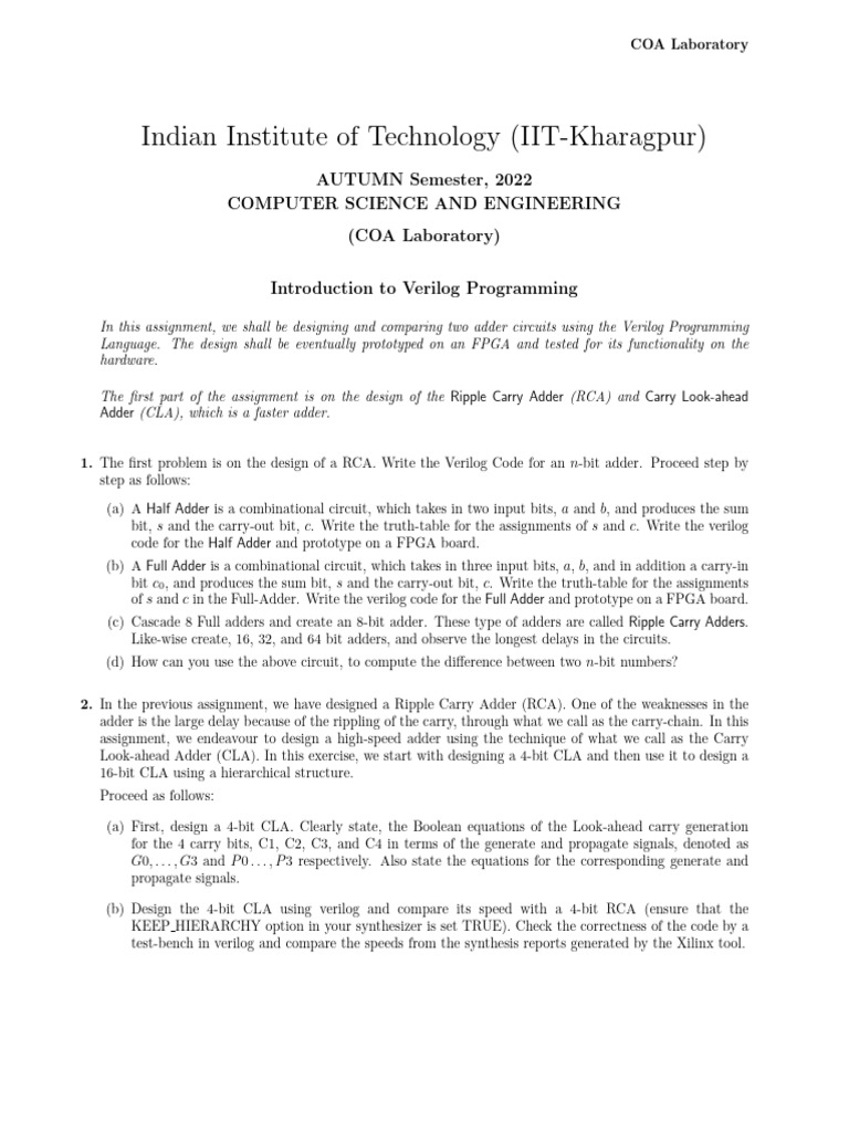 COA Lab 2022 Verilog Assignment 1 | PDF | Digital Electronics | Computer Engineering