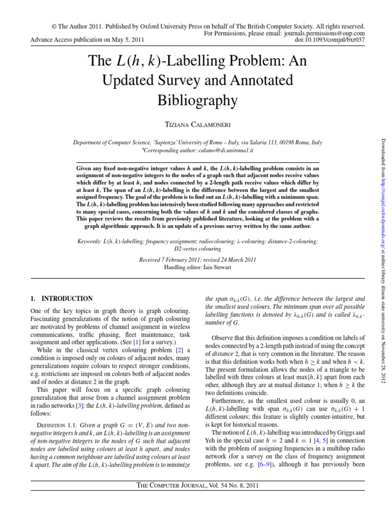 Survey 2 by Tiziana Calamoneri On Distance Two Labeling | PDF | Computational Complexity Theory ...