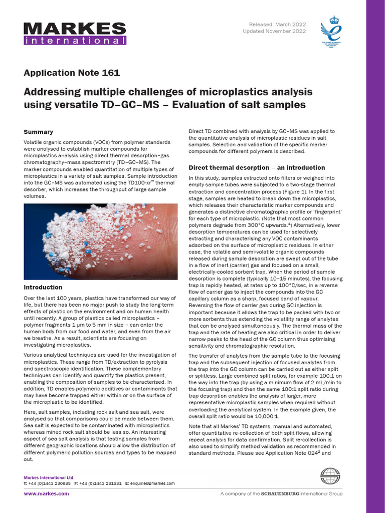 Markes International AN161 (Plastics) Microplastics in Salt Samples ...
