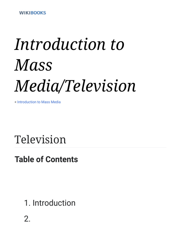 Introduction To Mass Media - Television - Wikibooks, Open Books For An Open World | PDF