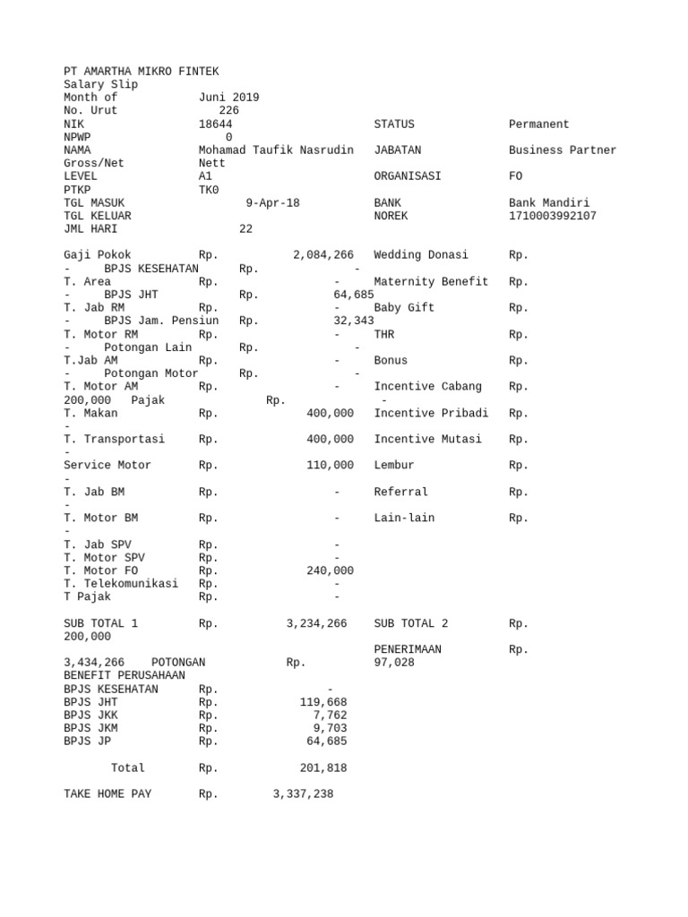 SlipGaji Juni19 M Taufik Nasrudin 1 | PDF
