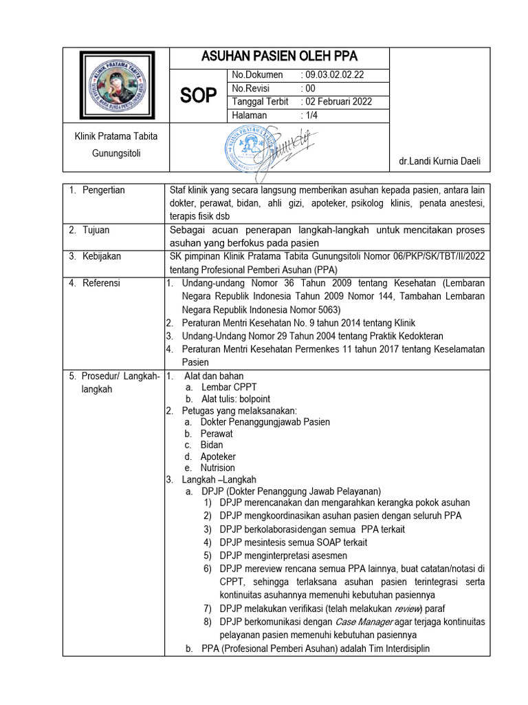 PKP 3.5.1.2 SOP Asuhan PPA | PDF