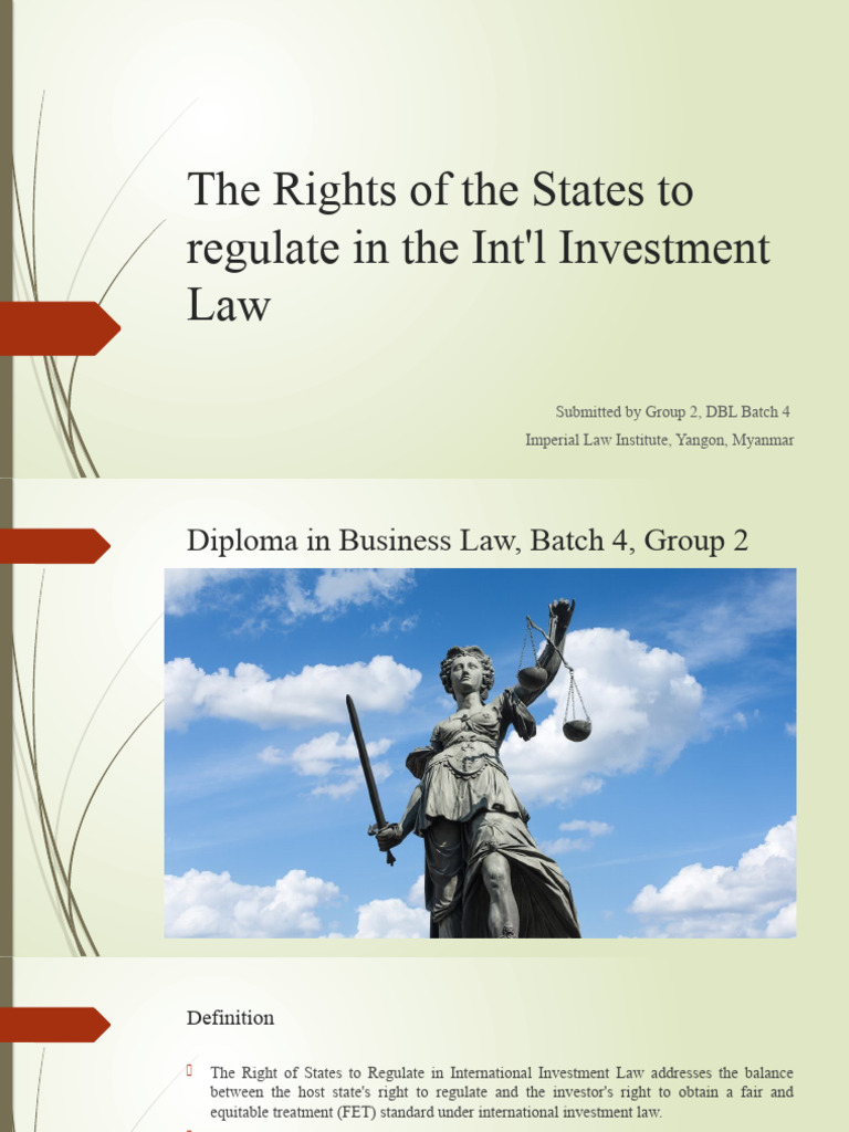 The Right of States To Regulate in International Investment Law Edited ...