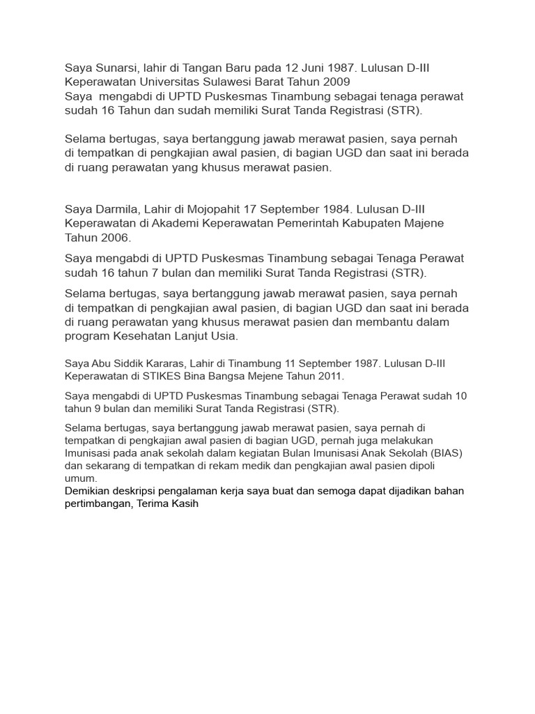 Deskripsi Pekerjaan Perawat PPPK | PDF