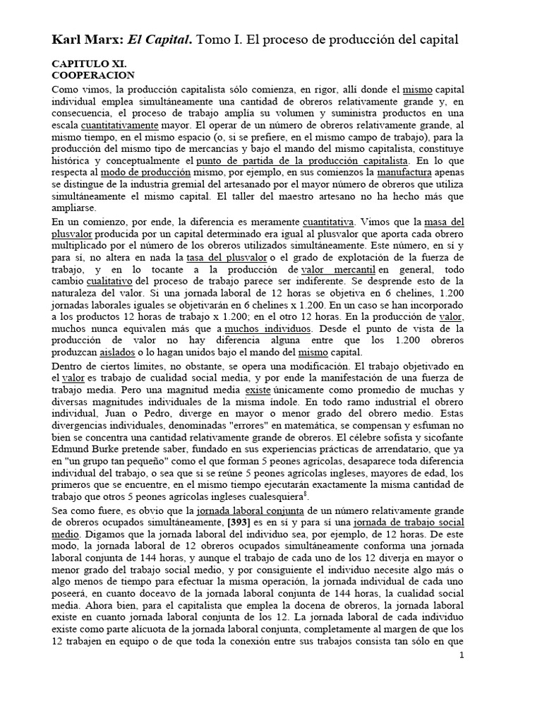 Marx El Capital. XI y XII Cooperación, Manufactura, Gran Industria | PDF | Capital (economía ...