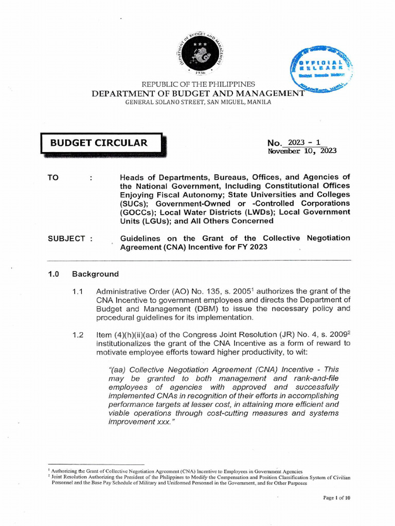 Budget Circular No 2023 1 Dated November 10 2023 | PDF | Expense | Incentive