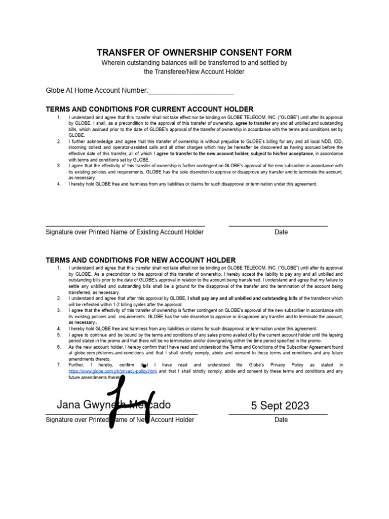 Transfer of Ownership Consent Form 111821 Transfer | PDF | Private Law | Justice