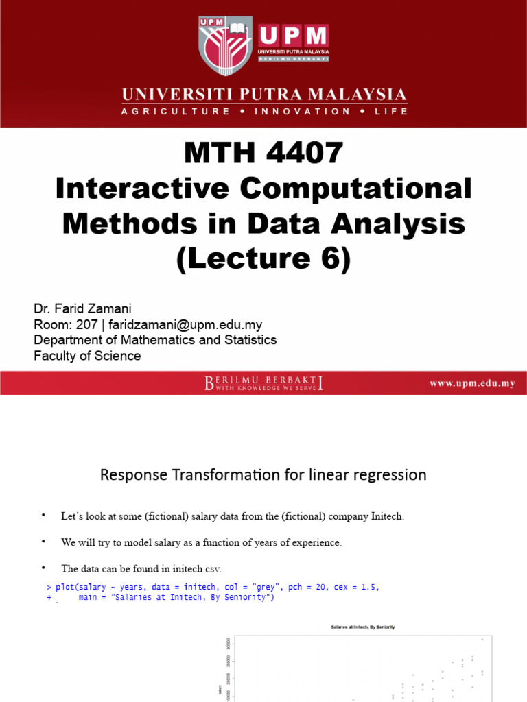MTH 4407 - Group 2 (Dr. Farid Zamani) - Lecture 6 | PDF | Data | Regression Analysis