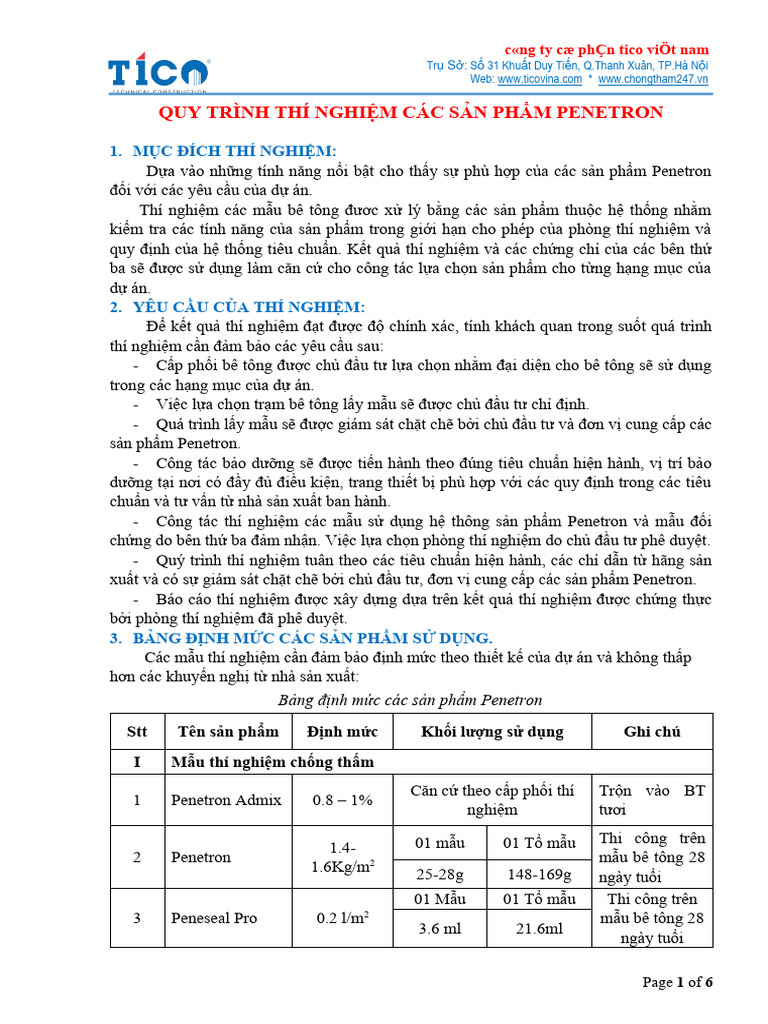 Quy trình lấy mẫu Penetron tại hiện trường | PDF