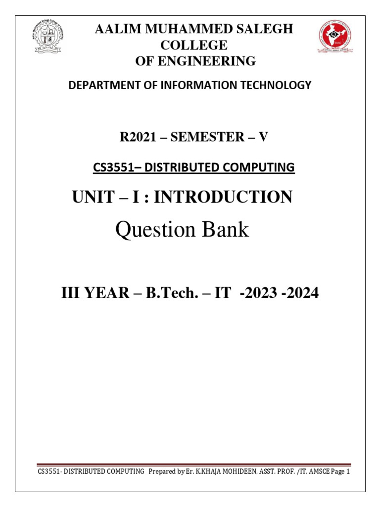CS3551 DC - Unit - I Qbank Final | PDF | Distributed Computing | Computer Network